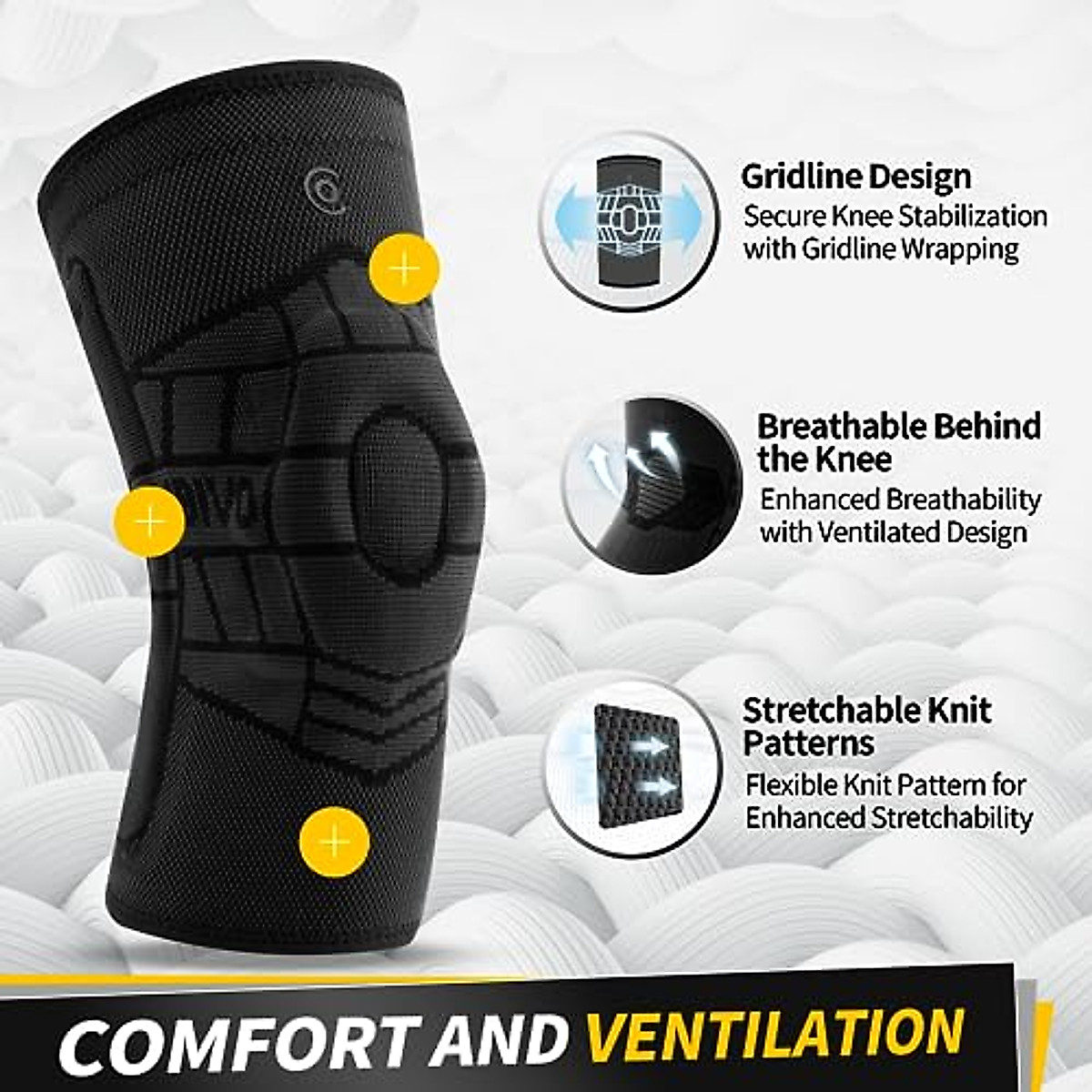 CAMBIVO 2 Pack Knee Braces for Knee Pain Women & Men, Knee Compression Sleeve with Side Stabilizers & Patella Gel Pad, Knee Support for Running, Hiking, Meniscus Tear, Arthritis, ACL, Joint Pain Relief（NS13,Black,Large)