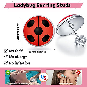 SIISPRI 316L Surgical Stainless Steel Ladybug Earring Round Circle Button Stud Post Earrings 10MM (silver)