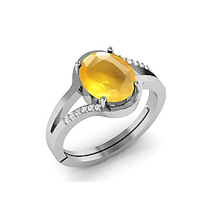 SirDaksh 7.00 Carat Certified Yellow Sapphire Gemstone Silver Plated Ring For Men And Women's