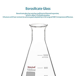 stonylab Glass Wide Mouth Erlenmeyer Flask, 1000 ml Borosilicate Glass Erlenmeyer Flask with Heavy Duty Rim, 1 Pack