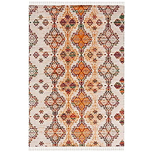 Safavieh Kilim Collection 8' x 10' Ivory/Gold KLM727A Flat Weave Boho Fringe Wool Area Rug