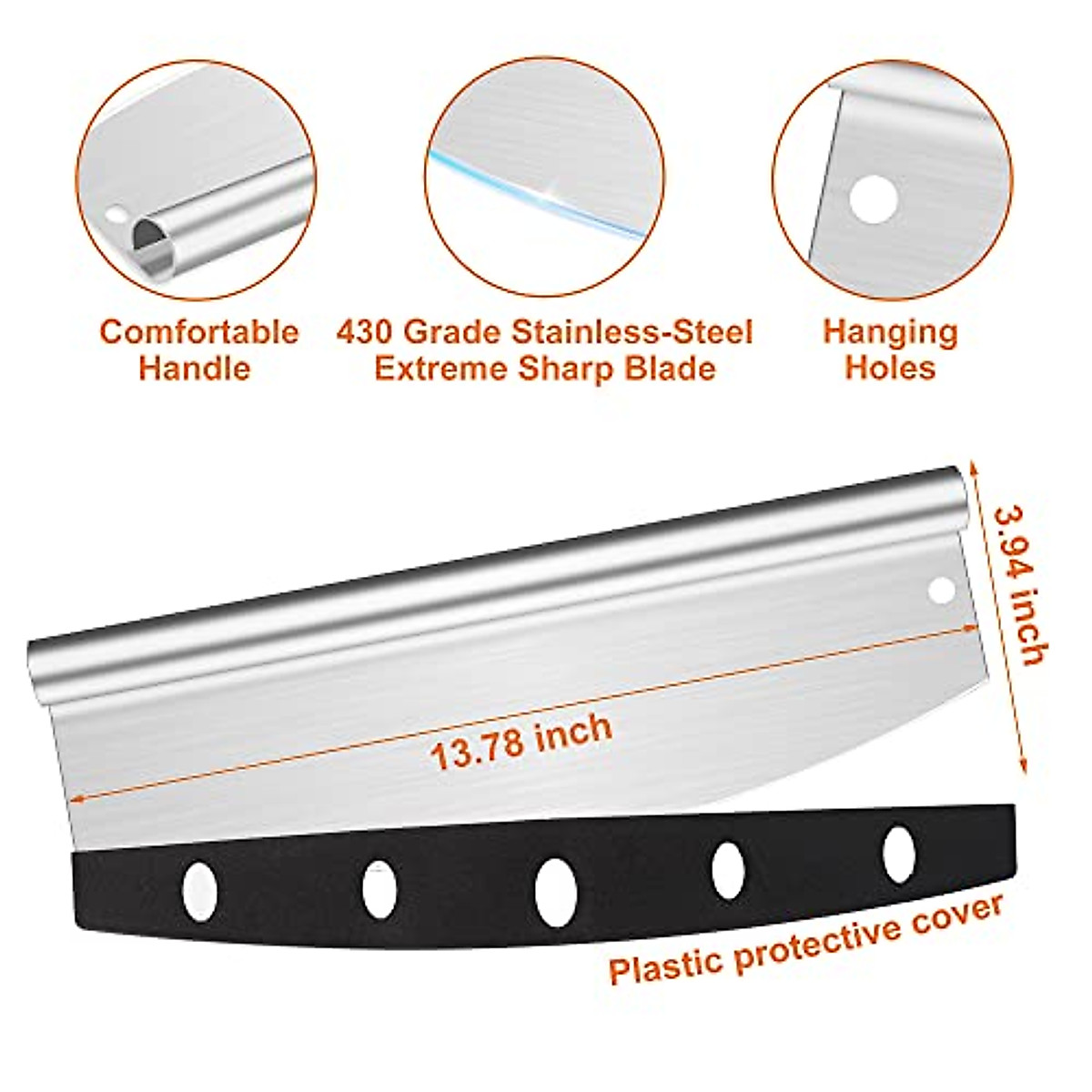 Supercenter Pizza Cutter Sharp Rocker Blade Stainless Steel Pizza Slicer Knife with Plastic Blade Cover, 14-inch Large Pizza Cutter Rocker for Kitchen Tool Accessories