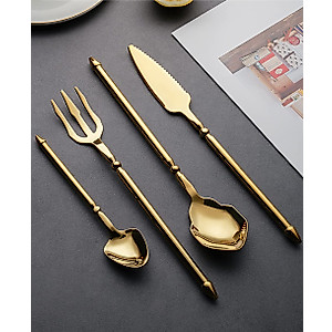 Gold Silverware Set for 16 Durable 18/10 Stainless Steel Flatware Set Creative Styles 64 Piece Modern Cutlery Tableware Utensils Set for Home Kitchen Wedding Restaurant Knives forks and Spoons (Color