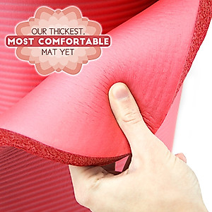 Crown Sporting Goods 1" Yoga Cloud Extra Thick Exercise Mat - 72" x 24" with Carry Strap - Exercise Mats for Home Workout - Yoga and Pilates Exercise Workout Mat - 4X Thick Yoga Mat (Red)