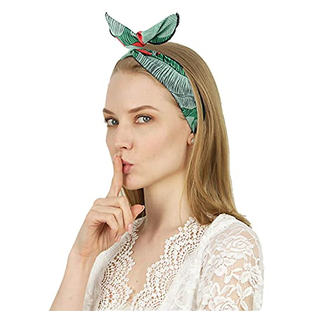 Carede Twist Wire Headbands for Women Retro Paisley Bandana Scarves Flower Leaf Print Head wrap Rabbit ears Bow Hairbands Hair Holder Hair Accessory,Pack of 9