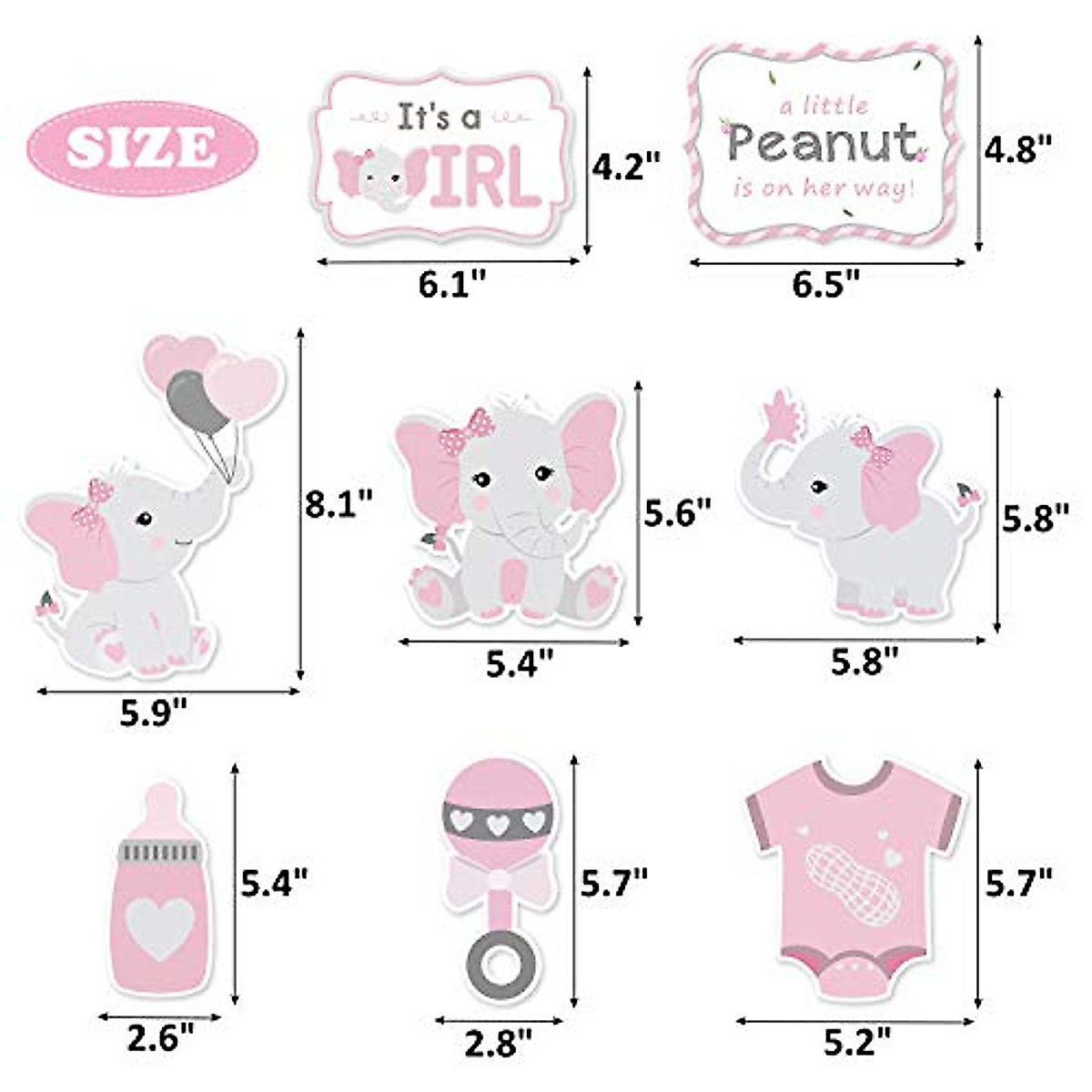 Faisichocalato Pink Elephant Centerpiece Sticks DIY Baby Girl It's A Girl Table Decorations Pink Little Peanut Cutouts for Pink Elephant Theme Baby Shower Birthday Party Supplies Set of 24