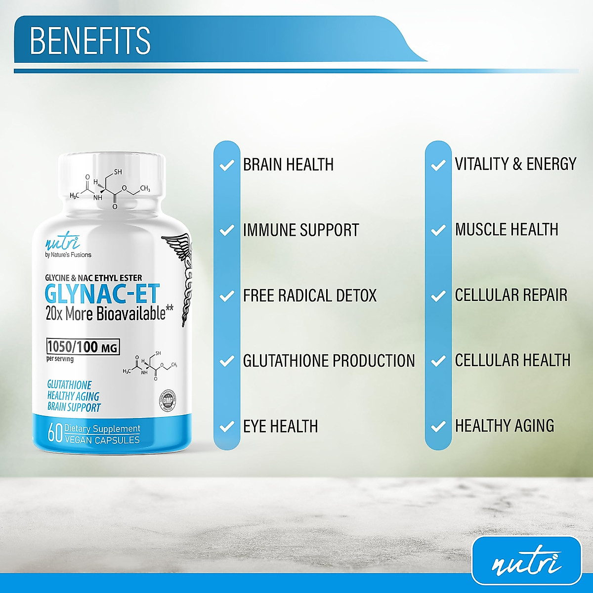 GlyNAC-ET NAC Supplement N-Acetyl Cysteine Ethyl Ester - 20x More Bioavailable Than GlyNAC - Glycine & N-acetylcysteine Ethyl Ester Anti Aging Supplement, Boost Glutathione (60 Capsules)