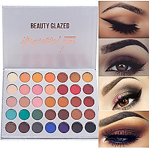 35 Colors Eyeshadow Palette with 7Pcs Makeup Brushes Set, All in One Makeup Kit Matte Shimmer Pigmented Eye Shadow Pallete Waterproof Powder Natural Nude Naked Smokey