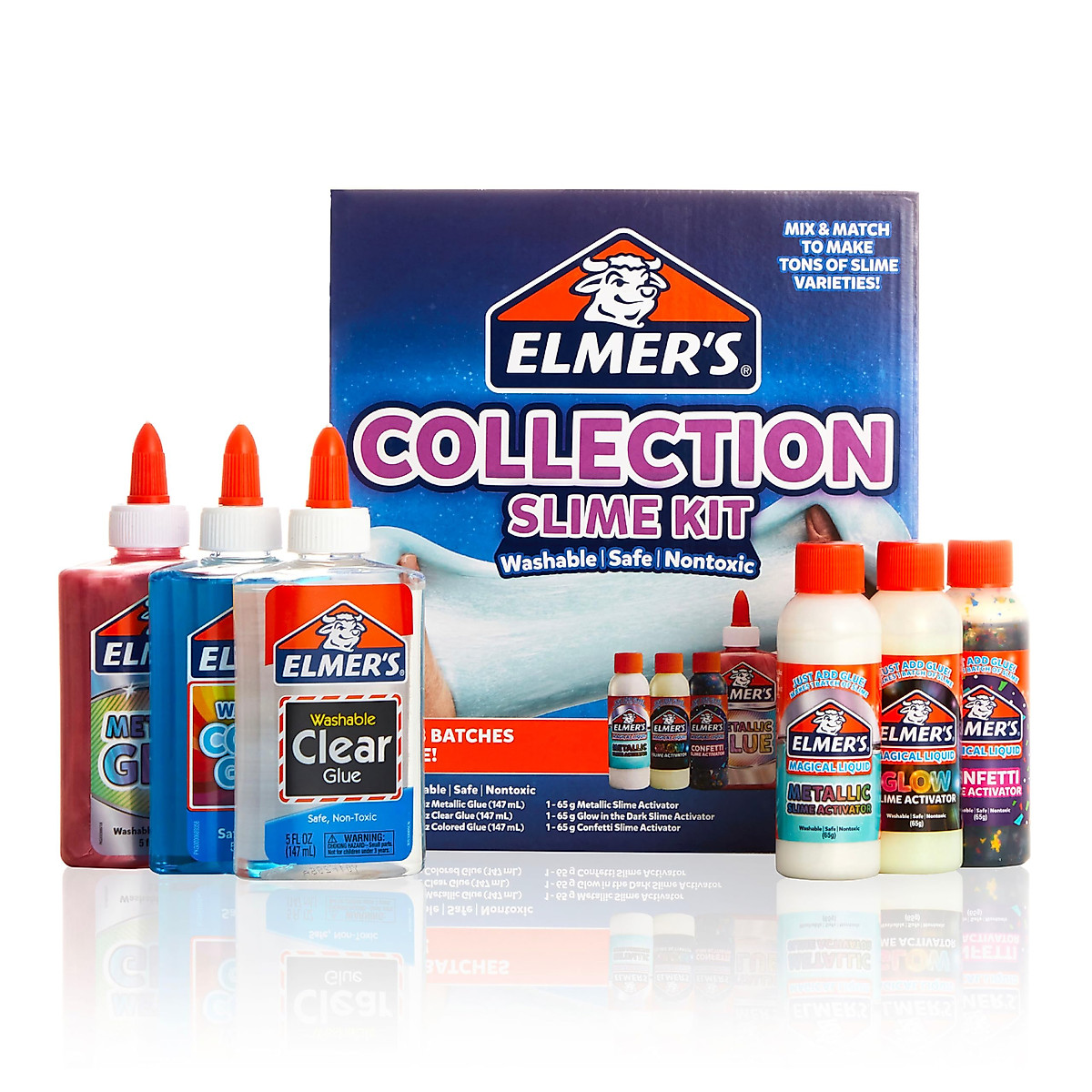 Elmer's Collection Slime Kit | Supplies Include Glow In The Dark Magical Liquid Slime Activator, Metallic Magical Liquid, Confetti Magical Liquid, Translucent Glue, Metallic Glue, Clear Glue, 6 Count