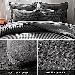 WARMDERN Grey Comforter Set King Size Waffle Weave Lightweight Bedding Comforter Sets Soft Microfiber Down Alternative Comforter 7 Pieces Bed in A Bag All Season(Gray, King)
