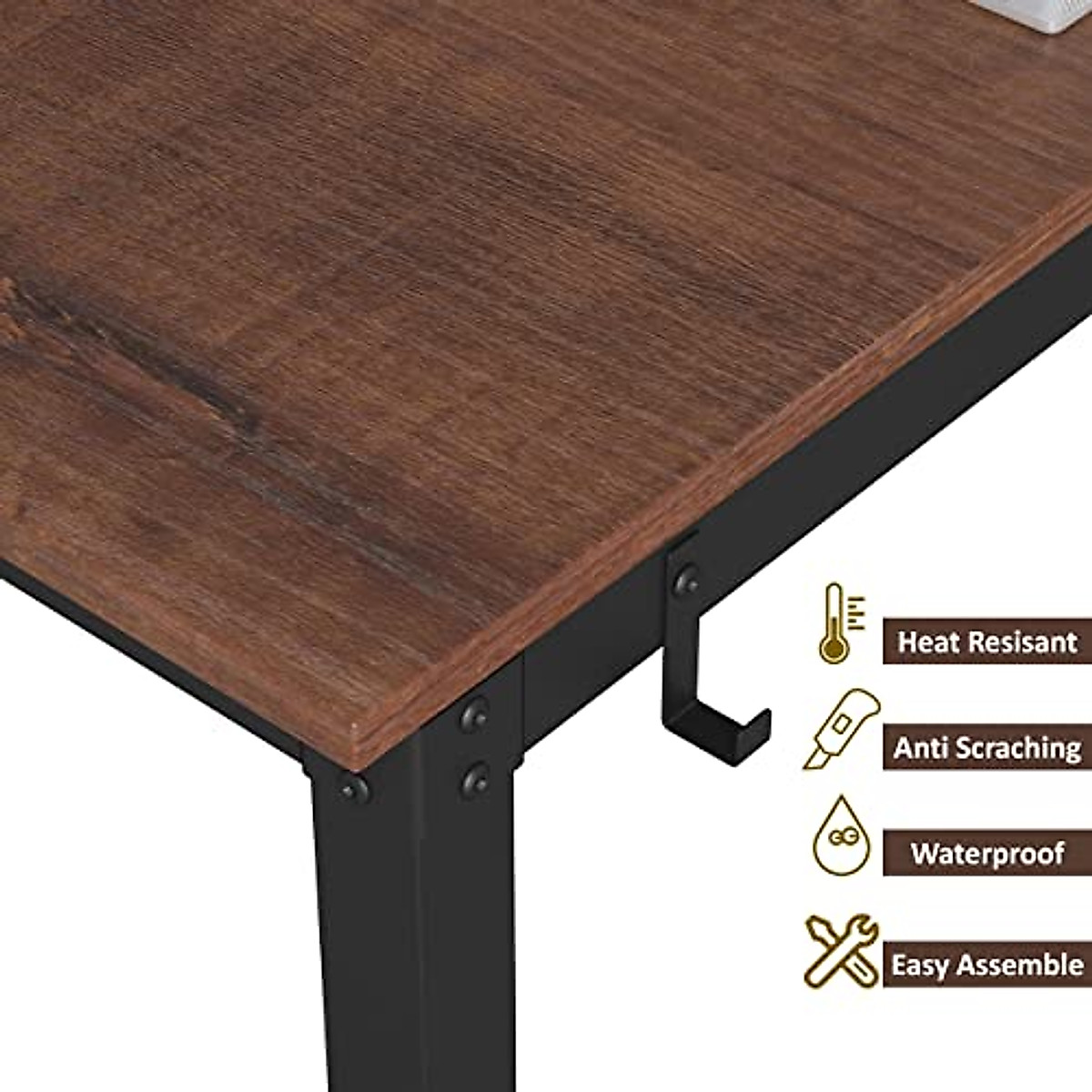 Napnapday 55 inch Computer Desk with Shelves, Desk with Storage Bookshelf Writing Table for Gaming Home Office Bedroom, Mahogany