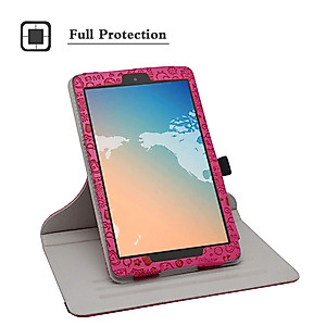 Bige for Alcatel Joy Tab 2 Case, 360 Rotary Stand with Cute Rose Red Pattern Cover for 8" Tablet