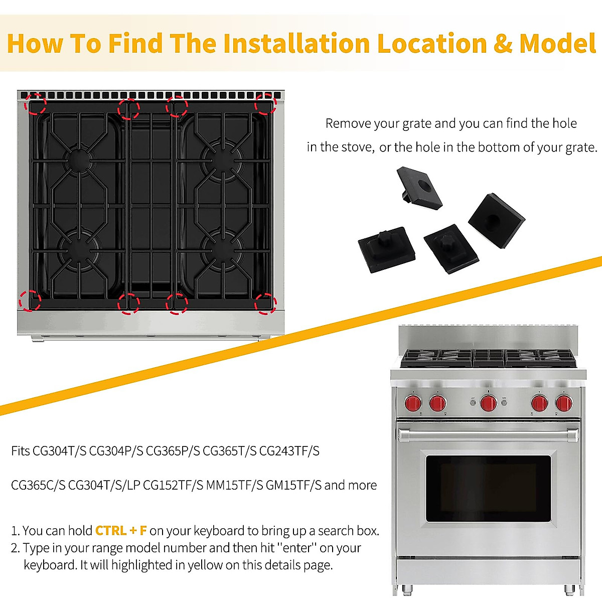 Allstare 826885 Grate Rubber Feet for Wolf CG Series Gas Cooktop Range Burner Grate Pad Rubber Support Bumpers Also Fit Other Brand Stove 4 Pack