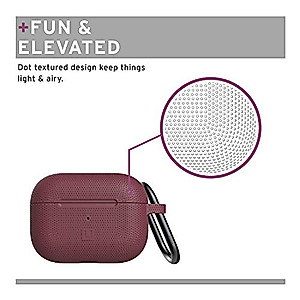 [U] by UAG Compatibile with AirPod Pro Case Soft Smooth Silicone Stylish Dot Pattern Protective Cover with Carabiner Keychain, Aubergine