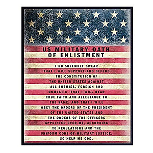 Military Oath of Enlistment - Patriotic American Flag Wall Art Decor, Decoration - Gift for Soldiers, Army, Navy, Air Force, Marines, Coast Guard, Veterans, Vets-UNFRAMED Poster Print 8x10 Photo