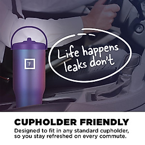 IRON °FLASK Sidekick Insulated Water Tumbler w/Straw & Foldable Handle - Stainless Steel Leak-Proof Bottle, Non-Slip Base & Fits Cup Holders for Hot, Cold Drinks - Travel Mug - 30 Oz, Aurora