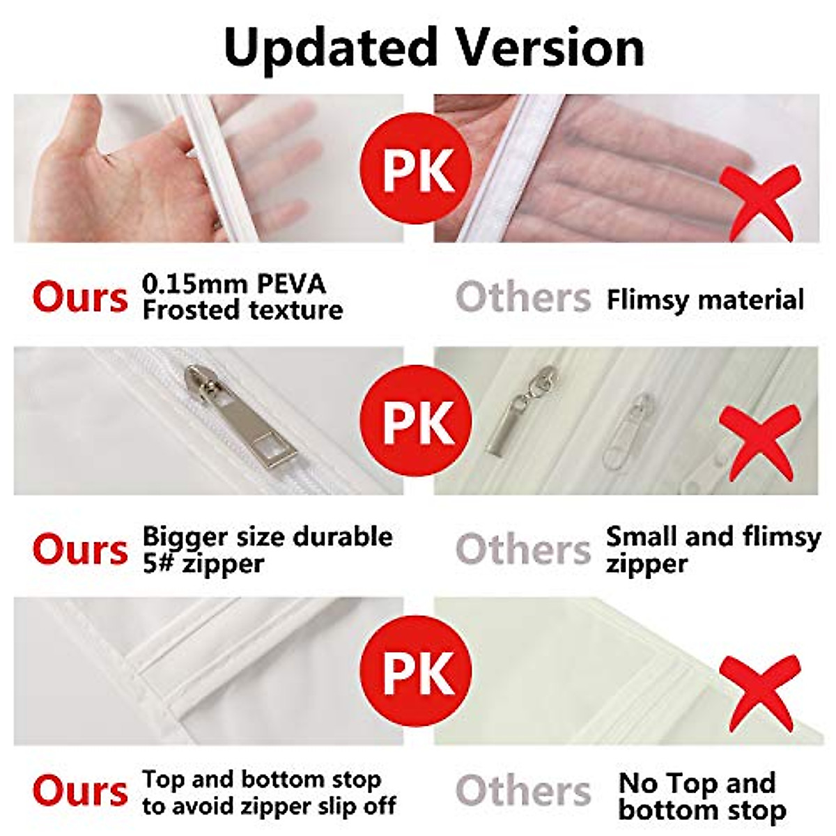 VOSIGREEN Hanging Garment Bags 7 Piece Set - 60 Inch Translucent Dust Proof Clothes Bag White Breathable Full Zipper Dust Cover for Suit Dance Costumes Gown Dress | 4 Portable Travel Shoe Bags