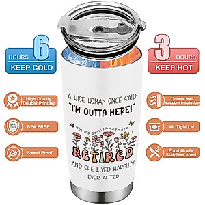 ARTINAEL Retirement Gifts for Women 2024 - Best Retirement Gifts with Humorous Happy Retired Quotes for Female- Funny Retirement Gift for Woman, White Coffee Tumbler & Bag Classy Gifts Set