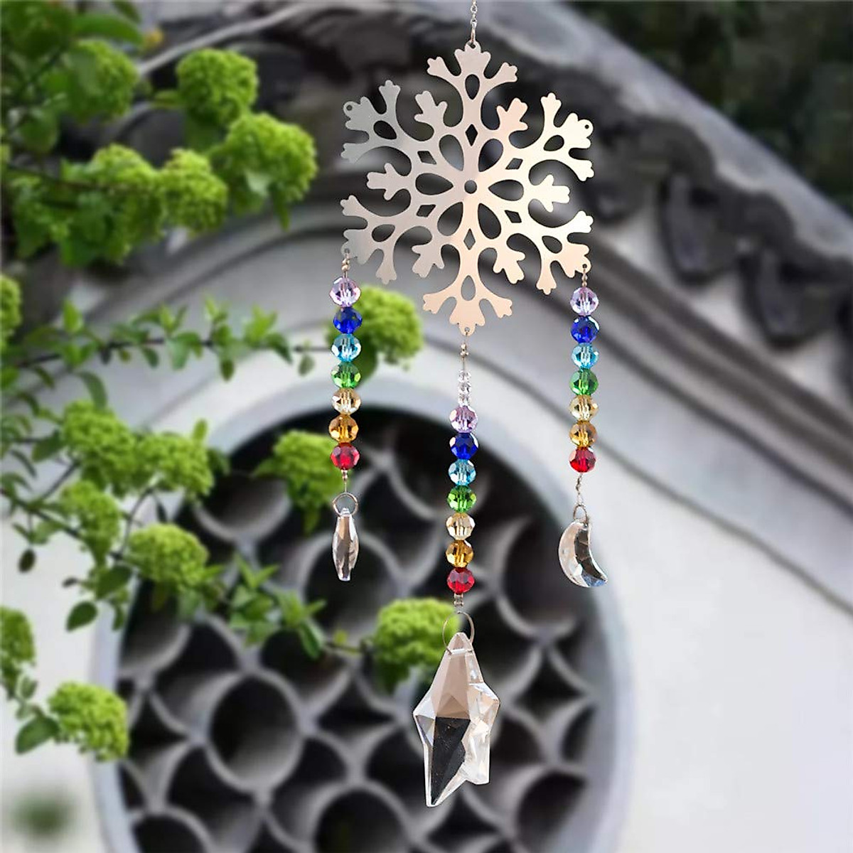 WEISIPU Crystals Ball Prisms Suncatchers - Hanging Ornament Crystals Big Snowflake Suncatchers with Clear Crystal Ball for Garden Decoration, Car Pendant, Christmas Decoration (Big Snowflake) …