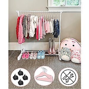 Childrens Garment Rack- Kids Closet Organizer- Kids Clothing Rack with 10 Hangers & Opt. Wheels (Includes 10 Pink Childrens Velvet Hangers)