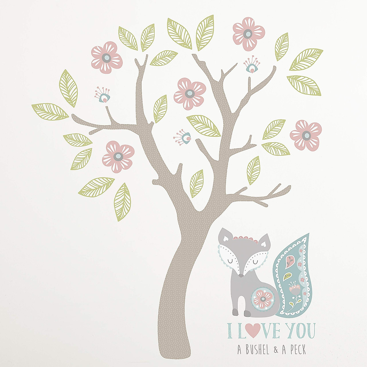 Levtex Baby Fiona Wall Decals - Flowering Tree Peel and Stick Large Decals - Taupe, Pink, Green, Aqua - I Love You A Bushel and A Peck
