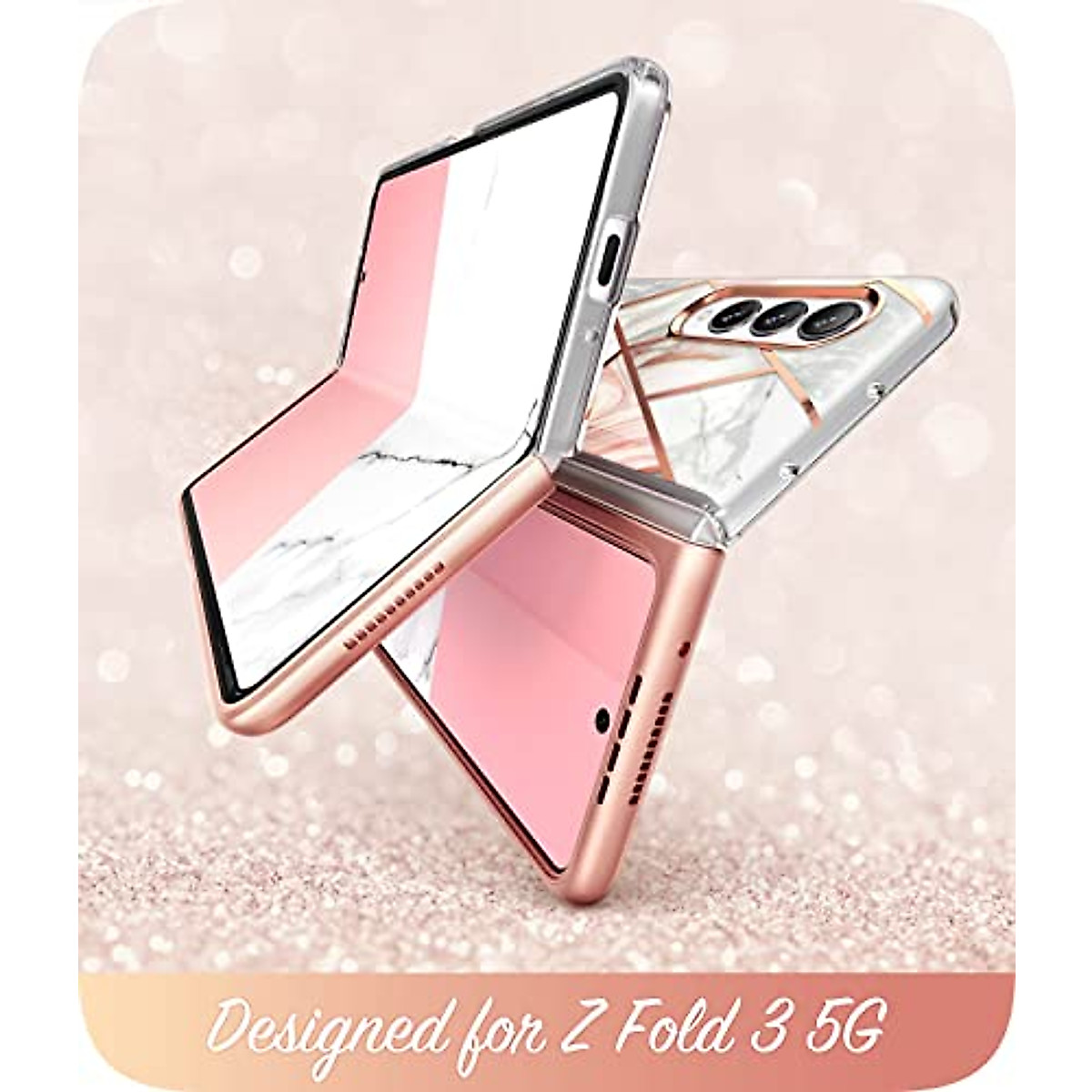 i-Blason Cosmo Series Case for Samsung Galaxy Z Fold 3 Case 5G (2021), Slim Stylish Protective Bumper Case with Built-in Screen Protector (Marble)