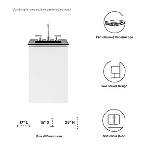 Modway Vitality 18" Wall-Mount Bathroom Vanity (Sink Basin Not Included), 18 Inch, White