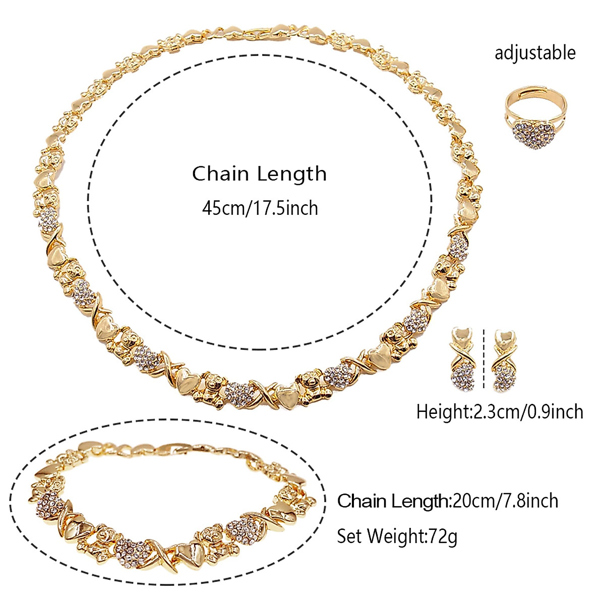 SYHOL Gold Jewelry Sets for Women 18K Gold Filled Jewelry Necklace Set Wedding Bridal Fashion Jewelry Sets Women Accessories Bracelets Earrings and Rings Sweetheart Gifts (GX0033)