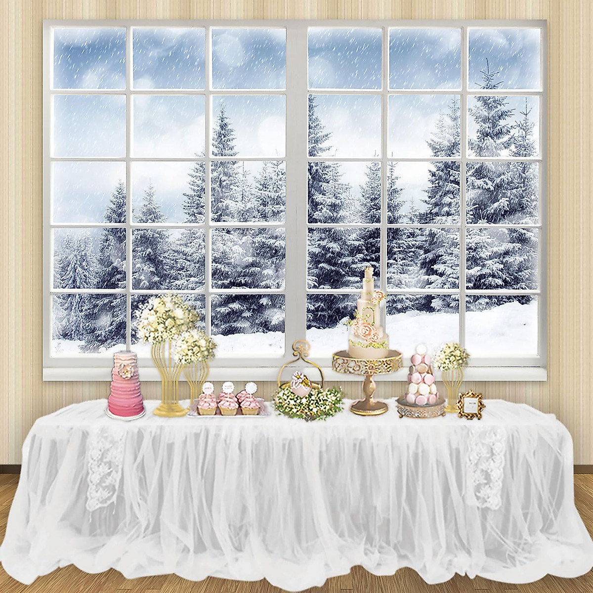 7x5ft Winter Wonderland Forest Scene Backdrop for Photography Christmas Party Decoration