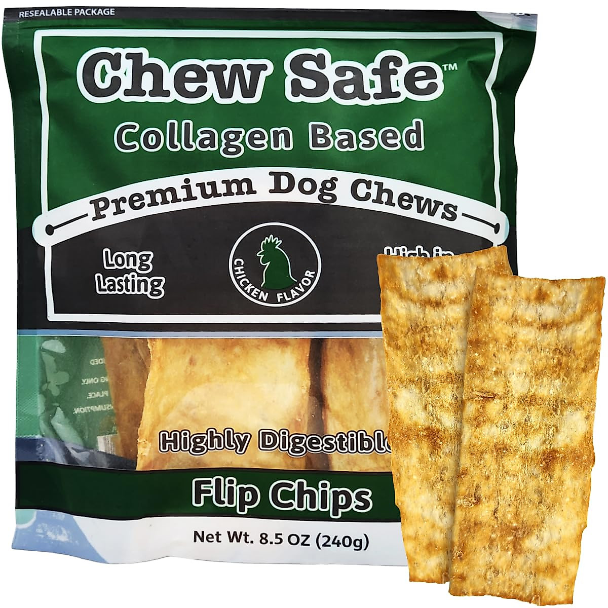 CHEWSAFE Dog Chew Flip Chips Chicken Flavor for Dogs, Pet Chew Treats Satisfy Dogs Natural Desire to Chew, Highly Digestible Snacks Promote Healthy Teeth and Gums, Alternative to Rawhide, 8ct,4” Chips
