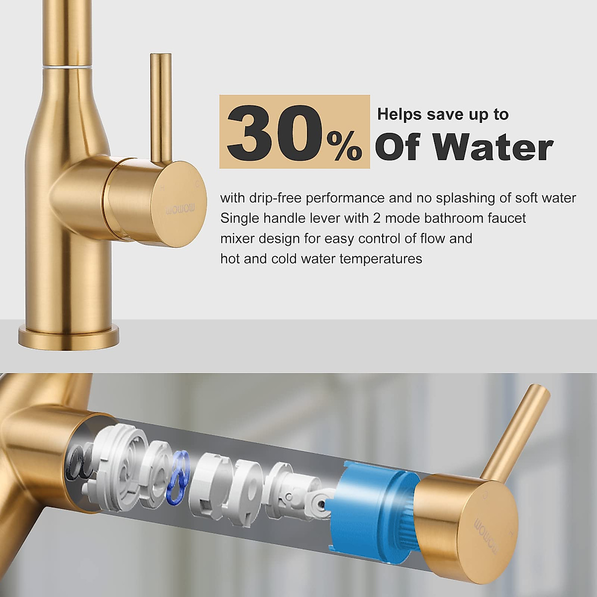 WOWOW Brushed Gold Bar Sink Faucet Single Hole Bar Faucet 1 Handle Small Kithcen Faucet for Wet Bar and RV Sink