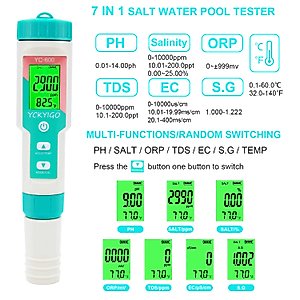 YCKYIGO Salt Water Pool Tester Large Range 7 in 1 Multi-Parameter Tester for Salt Swimming Pool and Spa