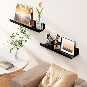 upsimples 4 Pack Acrylic Shelves for Wall Storage, 15" Floating Bookshelves for Kids, Display Shelf Organizer for Bathroom, Bedroom, Living Room, Kitchen, Room Decor, Clear Blue