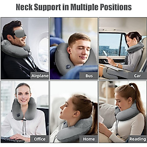 urophylla Inflatable Travel Pillows for Airplanes, Soft Velvet Inflatable Neck Pillow with 3D Contoured Eye Masks, Blow Up Pillow for Traveling, Trains, Cars, Travel Accessories, Large(Grey)