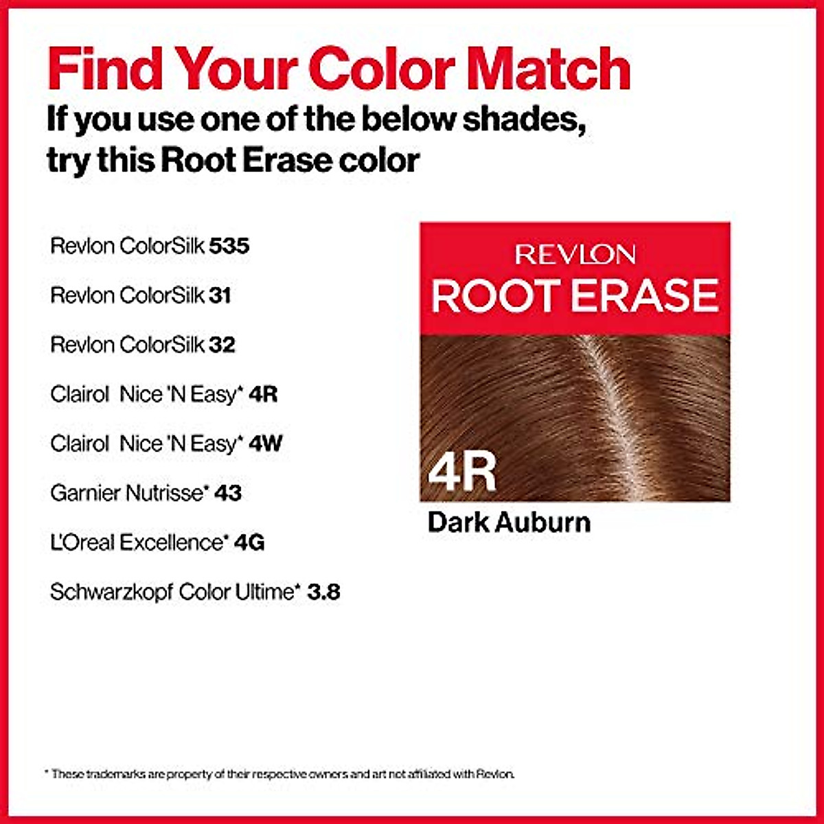 Revlon Permanent Hair Color, Permanent Hair Dye, At-Home Root Erase with Applicator Brush for Multiple Use, 100% Gray Coverage, Dark Auburn/ Reddish Brown (4R), 3.2 Fl Oz