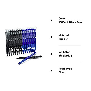Erasable Gel Pens, 15 Pack Retractable Erasable Pens Clicker, Fine Point, Make Mistakes Disappear, 8 Black 7 Blue Inks for Writing Planner and Crossword Puzzles…