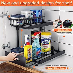 Truoctdu Under Sink Organizer and Storage, Pull Out Cabinet Organizer 2 Tier Pull Out Sliding Cabinet Organizer Height Adjustable Storage Shelves, Under Sink Storage for Kitchen Bathroom Pantry 2 pack