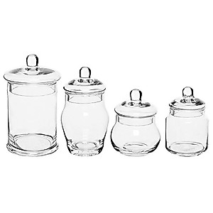 MyGift Decorative Glass Apothecary Candy Jars, Small Wedding Events Table Centerpiece Storage Canisters with Lids, Set of 4