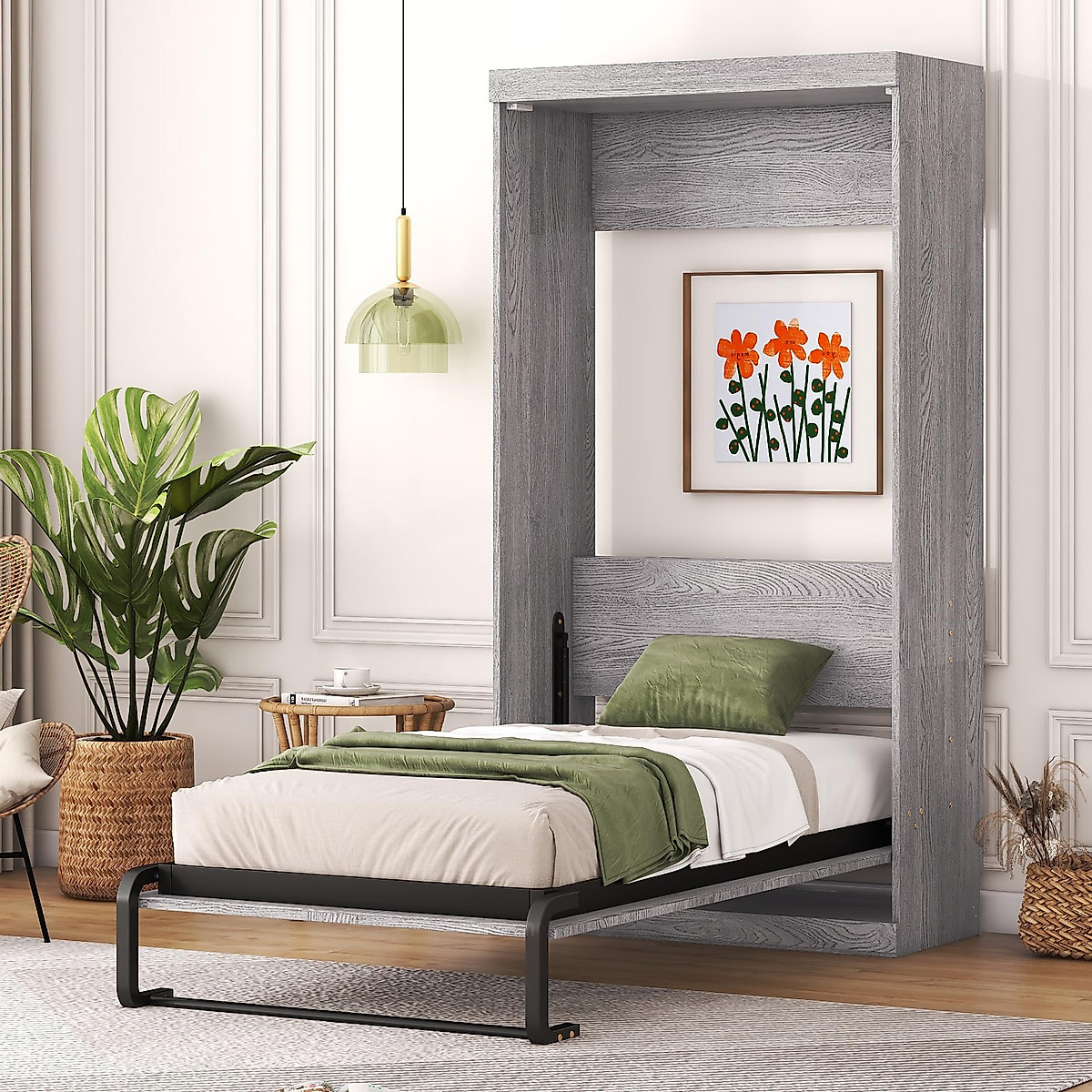 Harper & Bright Designs Twin Size Murphy Bed, can be Folded into a Cabinet, Gray