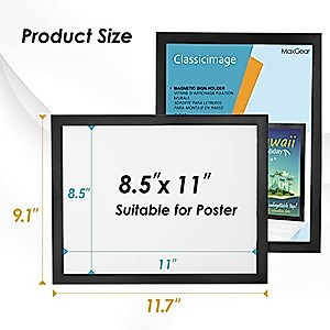 MaxGear Magnetic Sign Holder 8.5 x 11 Wall Mount, Self Adhesive Display Picture Frames with Strong Magentic Border and Clear PVC, Document Poster Paper Holder for Home Office Store (Black, 3 Pack)