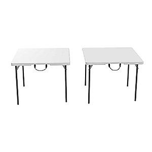 Lifetime 80884 37-Inch Square Fold-in-Half Table, 2 Pack, Light Commercial, White Granite
