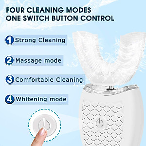 Ultrasonic Electric Toothbrush Adults, Automatic Toothbrush U Shaped Whole Mouth 360° Cleaning Teeth Whitening Hands Free Rechargeable IPX7 Waterproof