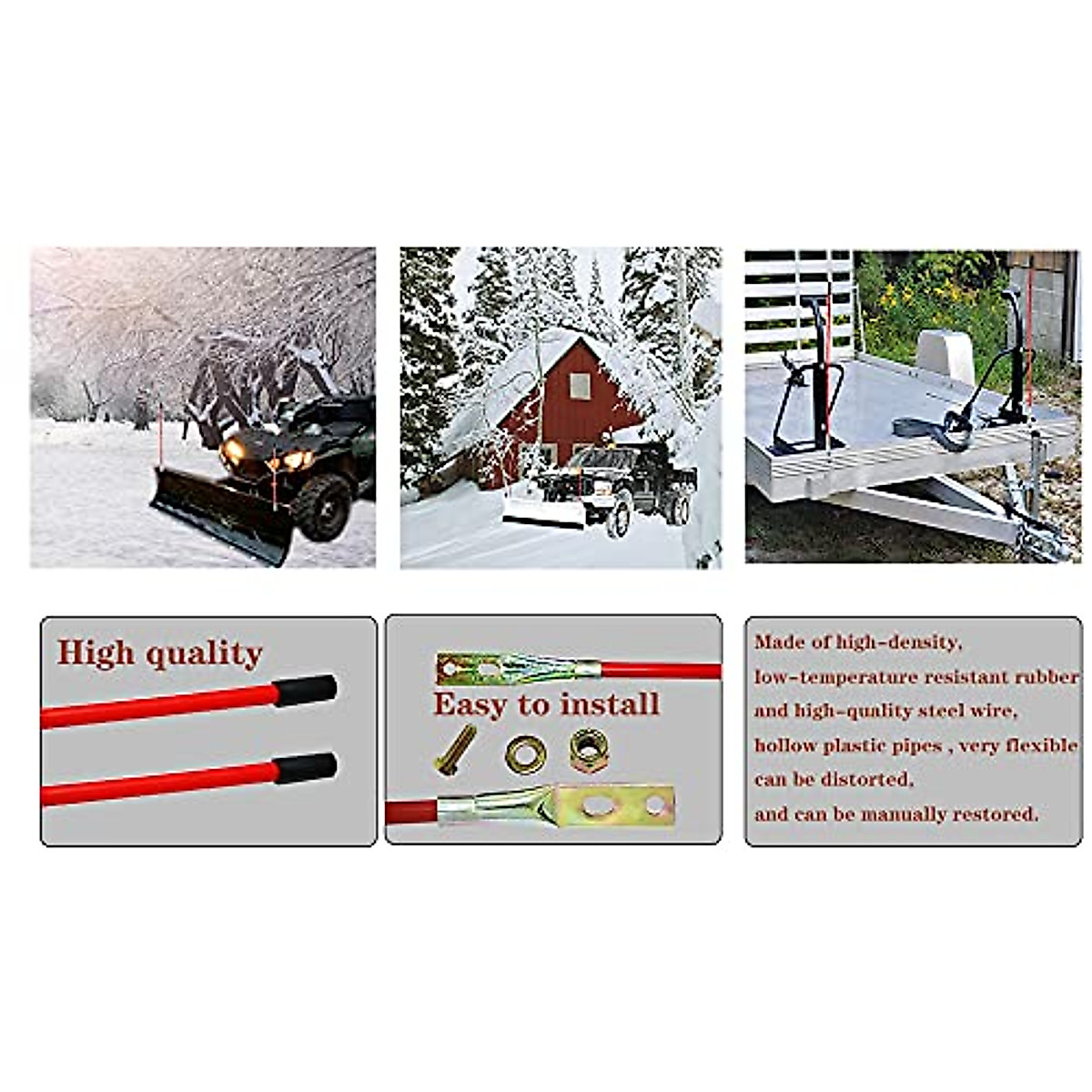 SEASAIL Snow Plow Blade Guides 27'' Extended Markers with Accessories Fit for Boss Blizzard SNO-Way Western Snow plows 62265 Red Eye Catching