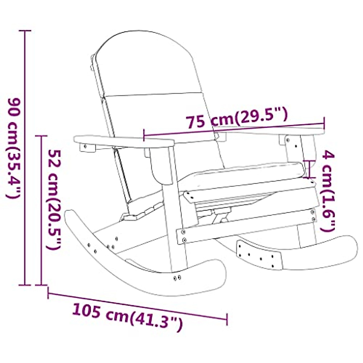 MataldeAdirondack Rocking Chair with Cusons Solid Wood Acacia-1540