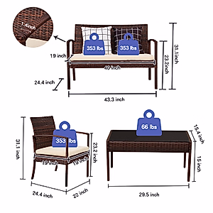 Hubhalsun Patio Wicker 4 Piece Set for Outdoors,Garden Wicker Funiture for Backyard, Indoor Rattan Chair, 4-Person Seating Group with Cushion (Orange)