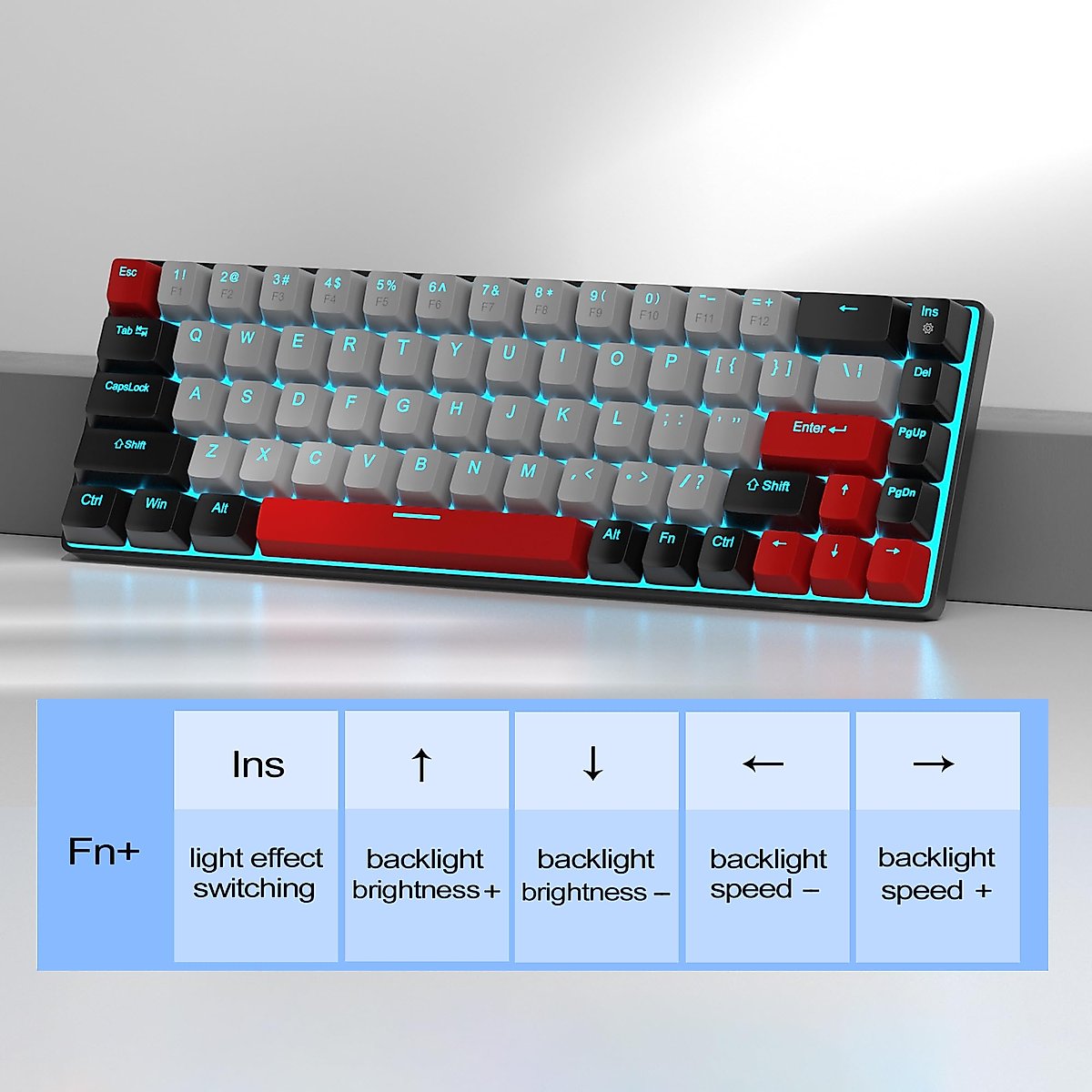 MageGee Portable 60% Mechanical Gaming Keyboard, MK-Box Blue LED Backlit Compact 68 Keys Mini Wired Office Keyboard with Brown Switch for Windows Laptop PC Mac - Grey/Black
