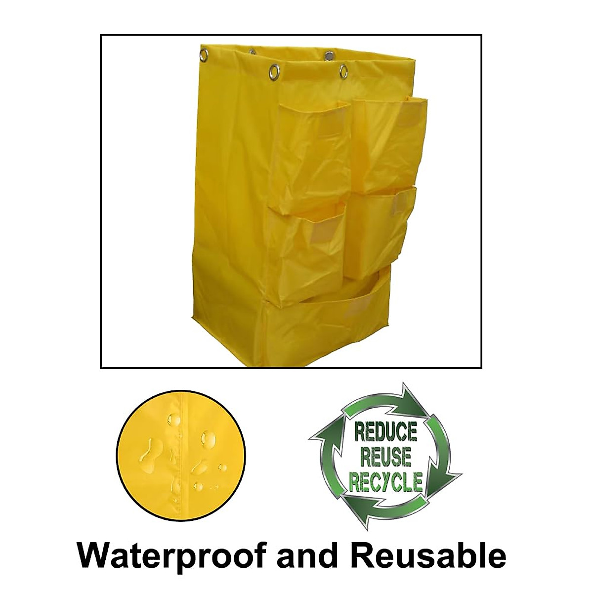 SagaSave Cleaning Cart Bag Replacement Janitorial Cart Bag Large Capacity Commercial Cleaning Bags for Cleaning Cart Housekeeping Carts, Yellow,18.90 * 11.02 * 27.17in
