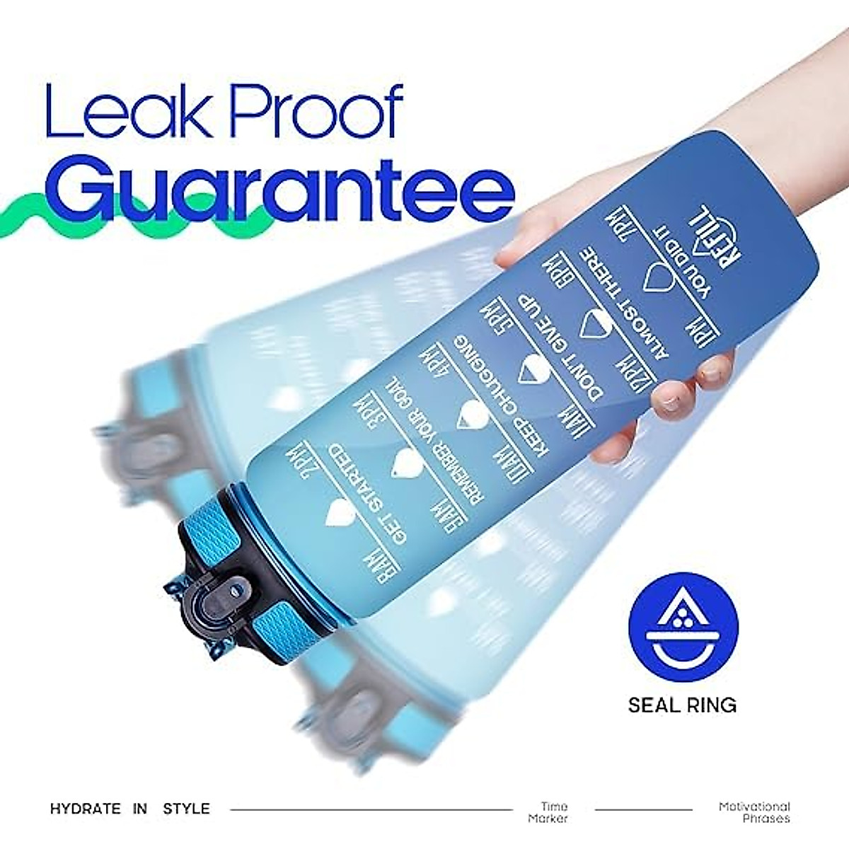 Giotto 32oz Large Leakproof BPA Free Drinking Water Bottle with Time Marker & Straw to Ensure You Drink Enough Water Throughout The Day for Fitness and Outdoor Enthusiasts-Ombre Orange Green