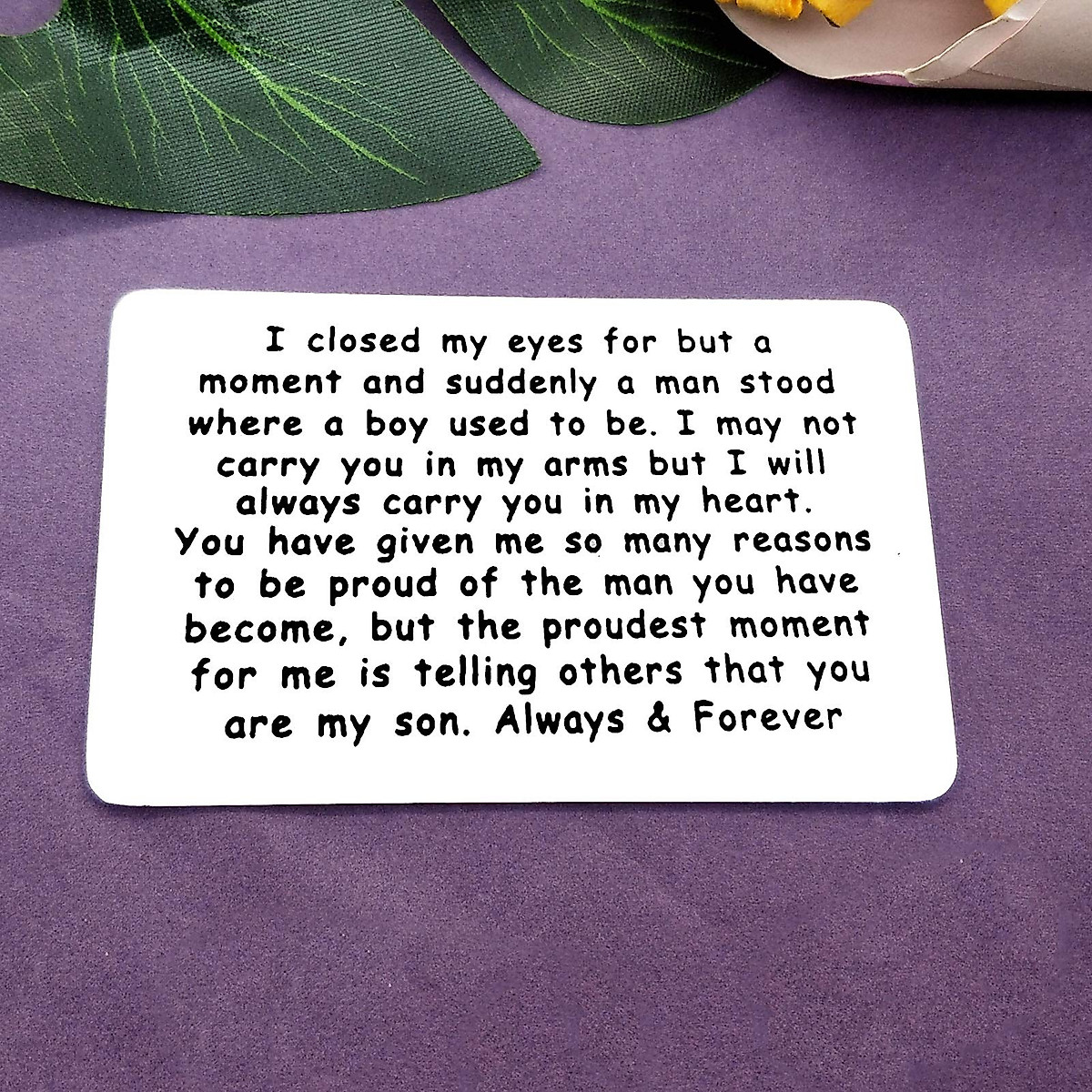 Vadaka Metal Wallet Insert Card Gift From Mom to My Son Inspirational Gift Encouragement Birthday Graduation Wedding Gift Mom to Son Inspirational Card