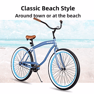 JOYSTAR 26inch Beach Cruiser Bike for Ages 12-14 Years Old Girls and Boys 26 Inch Beach Cruiser with Single Speed Step-Over Frame Blue